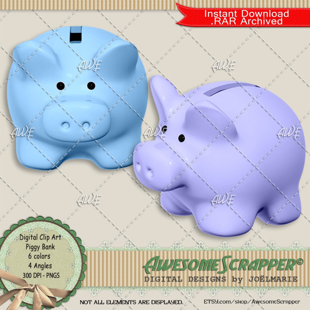Piggy Bank Digital Clip Art by Awesomescrapper High Quality, 300 DPI ...