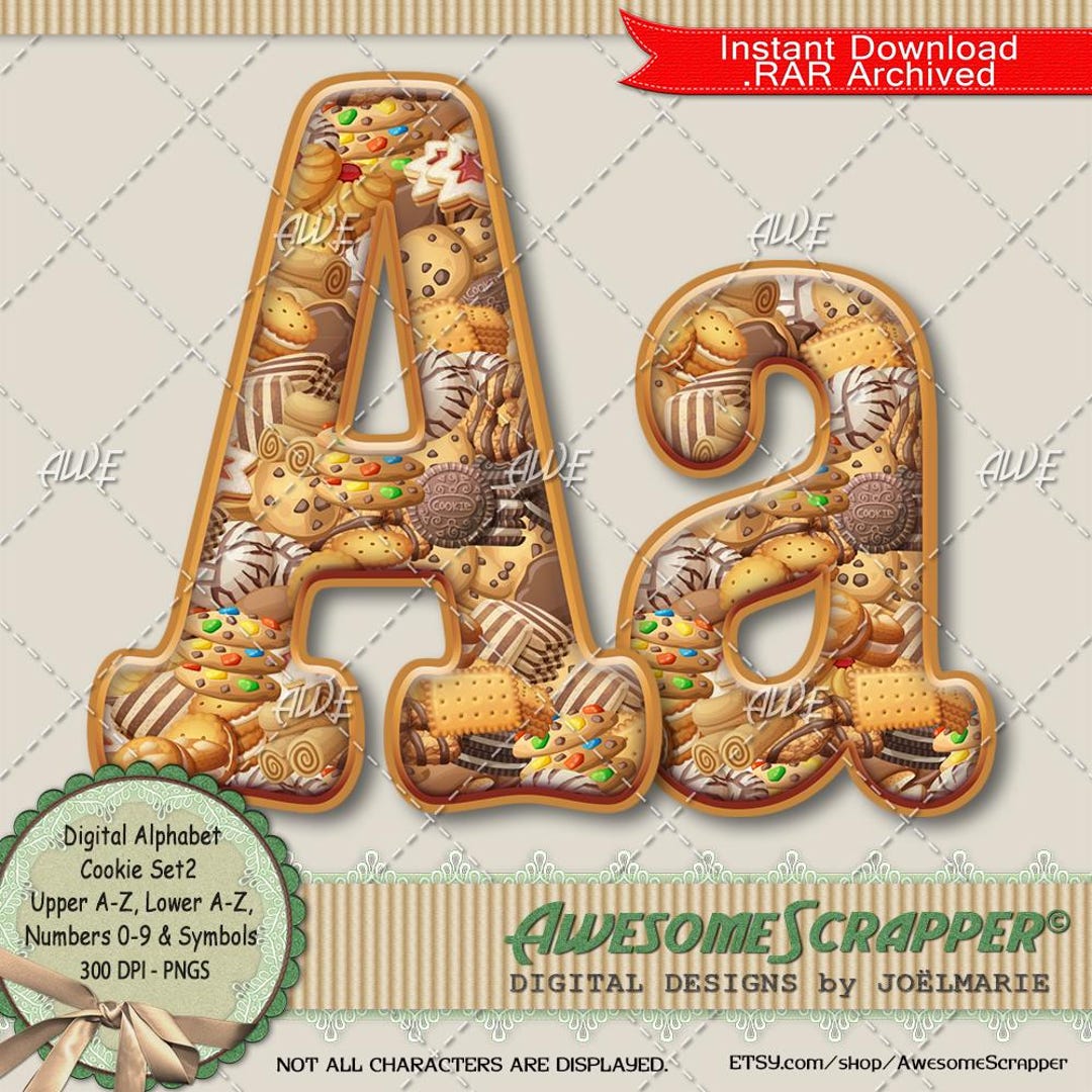 Cookie Set2 Digital Alphabet by Awesomescrapper, High Quality 300 DPI ...