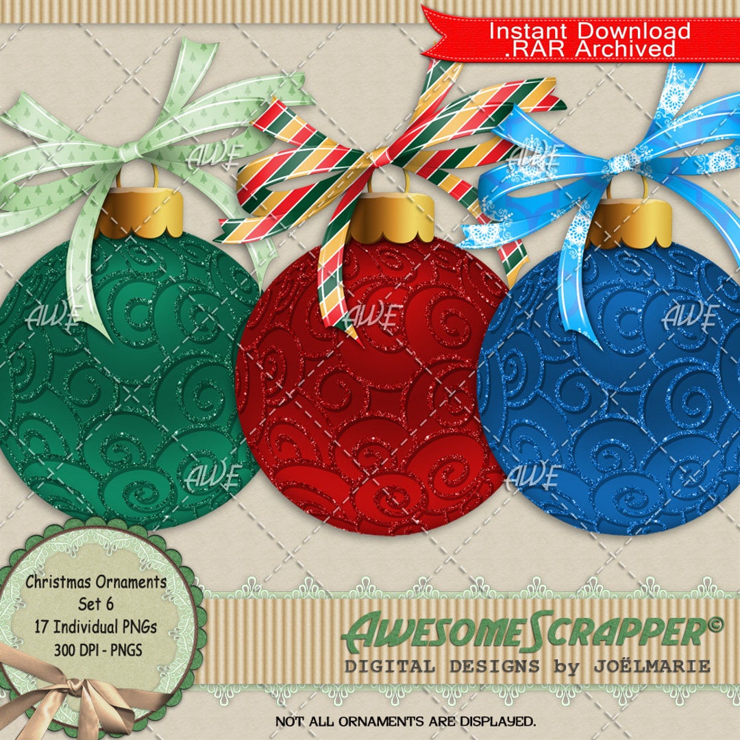 Christmas Ornaments6 Digital Clipart, by Awesomescrapper - Set of 17 ...