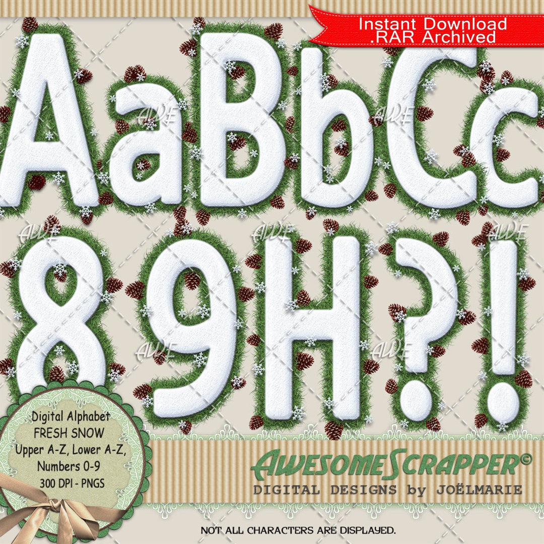 Fresh Snow Digital Alphabet by Awesomescrapper - High Quality, 300 DPI ...