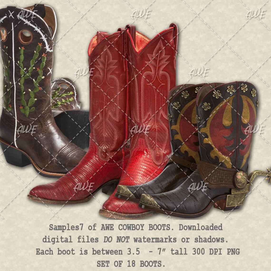 Cowboy Boots Digital Clipart by Awesomescrapper Set of 18 | Etsy