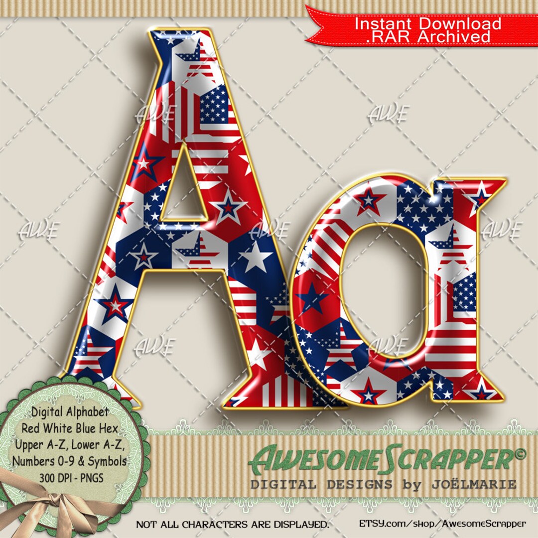 Red White Blue Hex Digital Alphabet by Awesomescrapper, High Quality ...