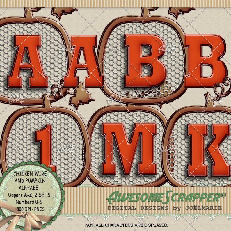 Chicken Wire and Pumpkin Digital Alphabet by Awesomescrapper. 2 Sets of ...