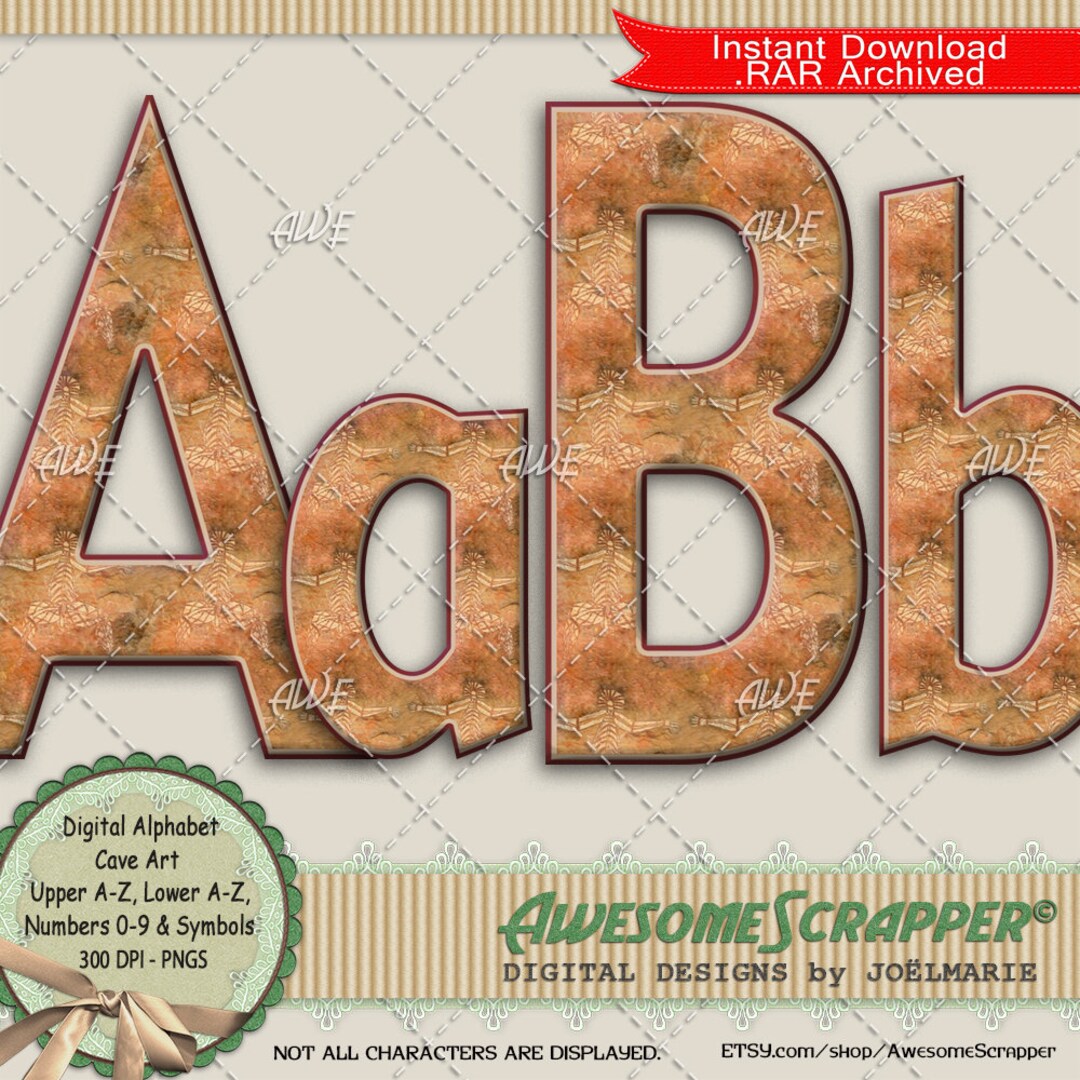 Cave Art Digital Alphabet by Awesomescrapper - High Quality, 300 DPI ...