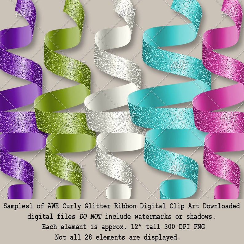 Curly Glitter Ribbon Digital Clipart by Awesomescrapper - Set of 28 ...