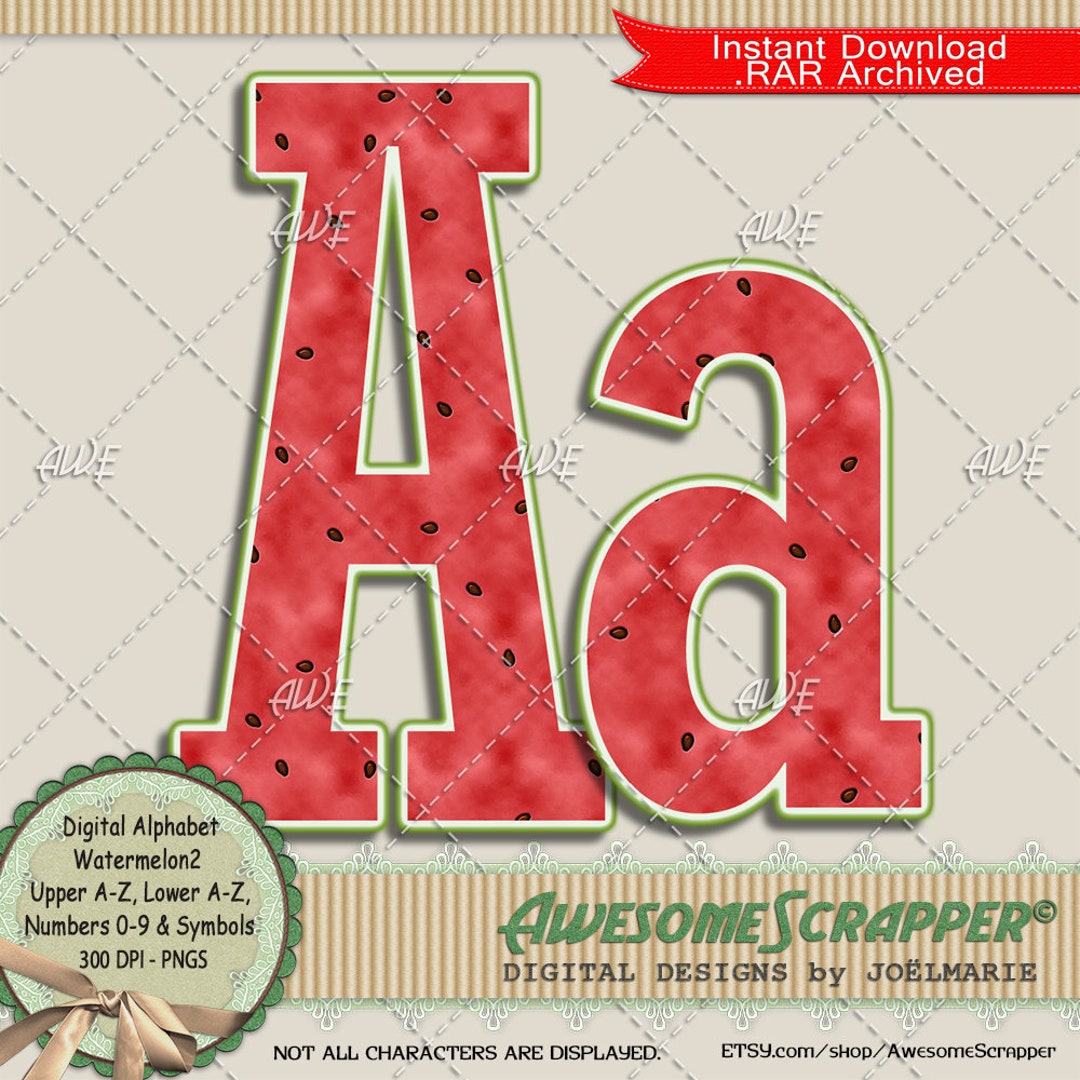 Watermelon2 Digital Alphabet by Awesomescrapper, High Quality 300 DPI ...