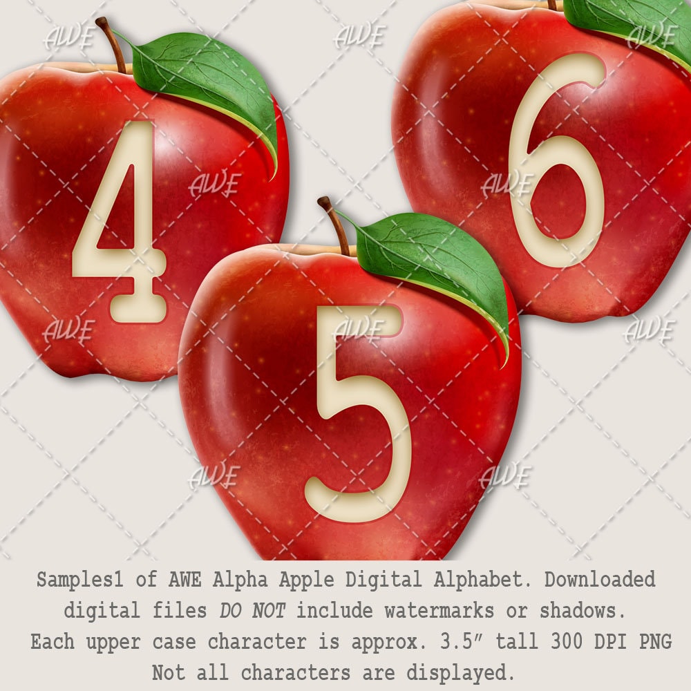 Alpha Apple Digital Alphabet by Awesomescrapper High - Etsy
