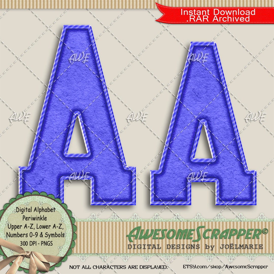 Periwinkle Digital Alphabet by Awesomescrapper, High Quality 300 DPI ...