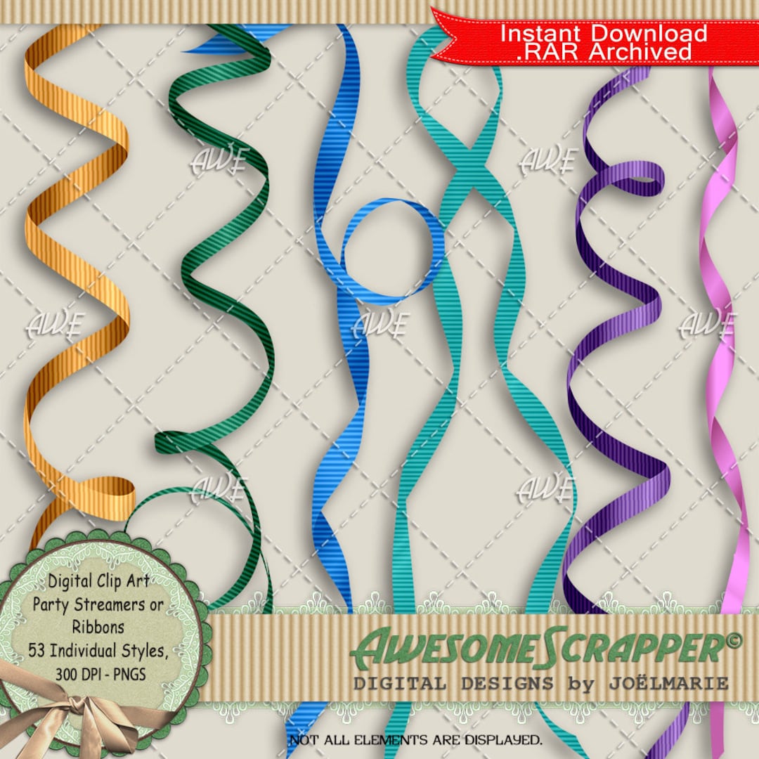 Party Streamers - Ribbons Digital Clip Art by Awesomescrapper - High ...