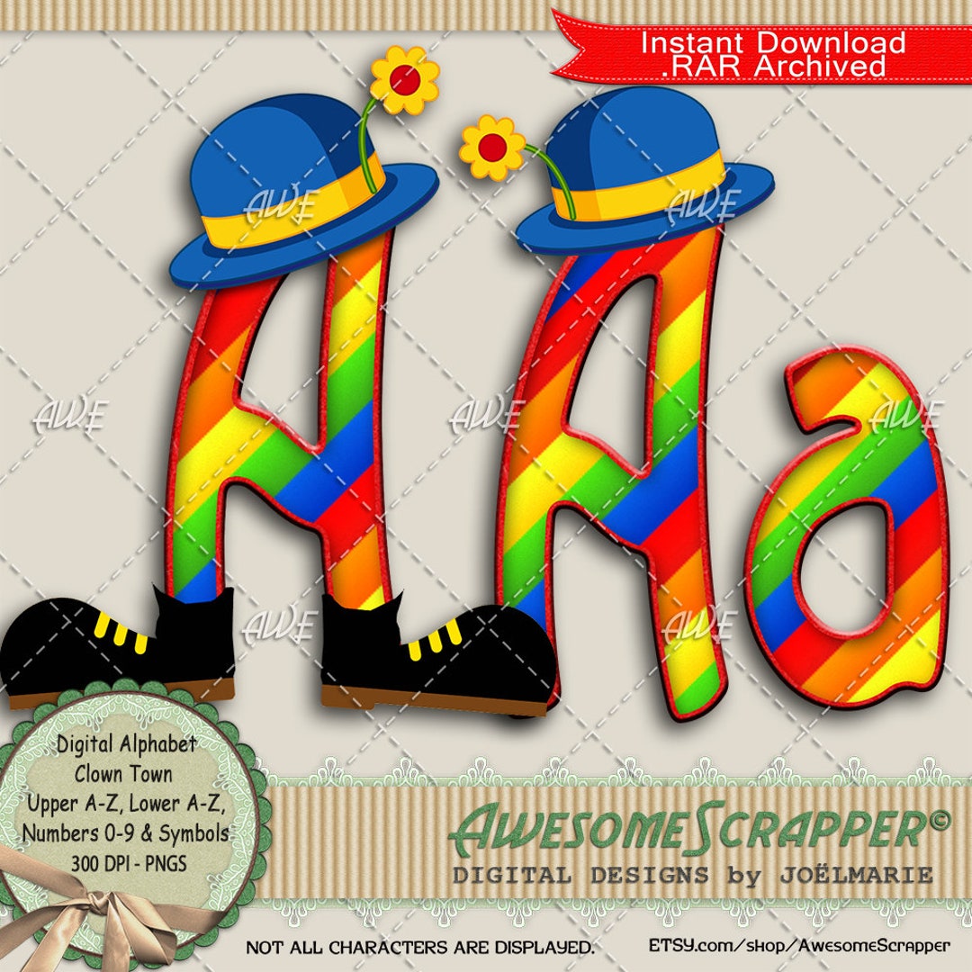 Clown Town Digital Alphabet by Awesomescrapper - High Quality, 300 DPI ...