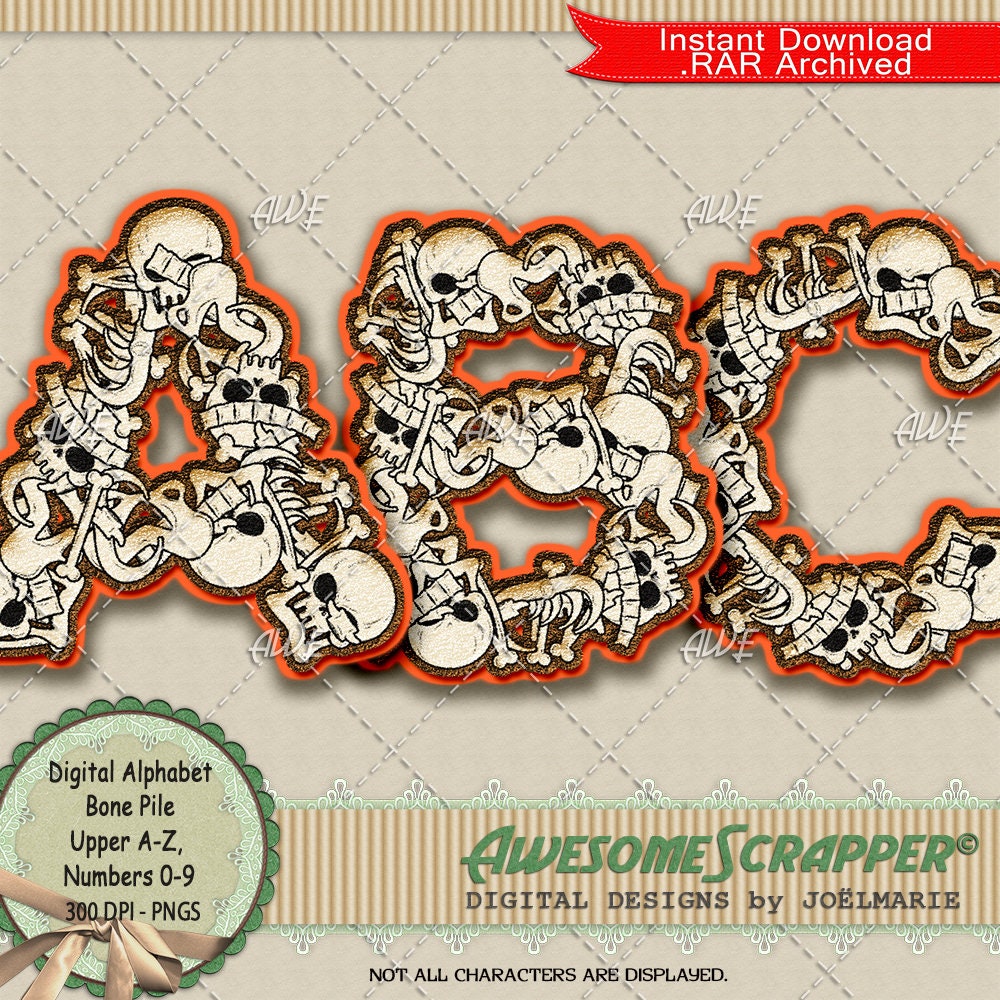 Bone Pile Digital Alphabet by Awesomescrapper - High Quality, 300 DPI ...
