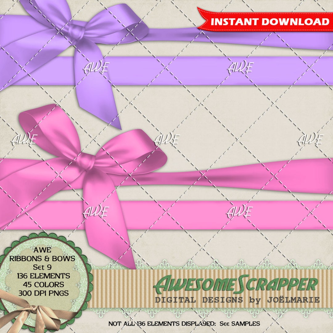 Digital Clipart - AWE Bow and Ribbon Set #9, by Awesomescrapper - 136 ...