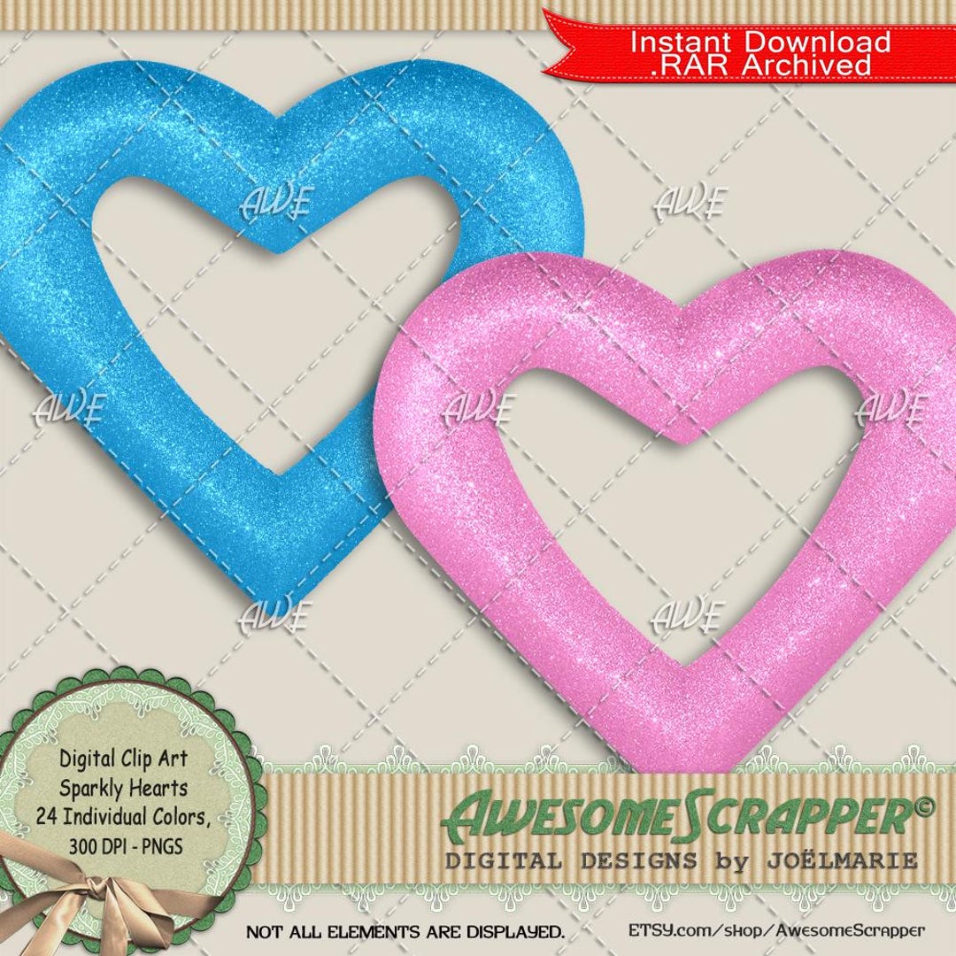 Sparkly Hearts Digital Clip Art by Awesomescrapper - 300 DPI Pngs, Set ...