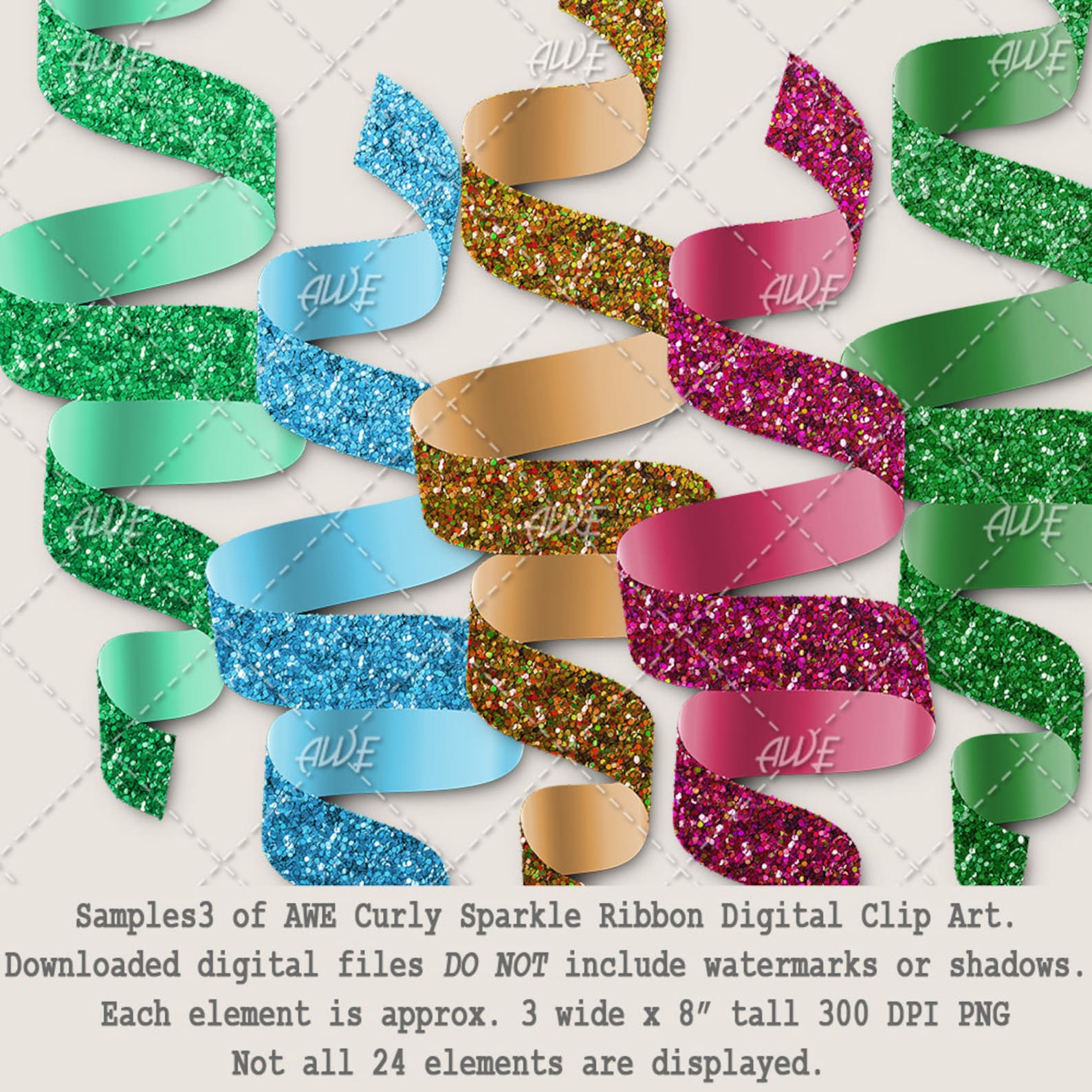 Curly Sparkle Ribbon Clip Art by Awesomescrapper High | Etsy