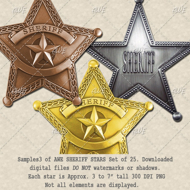 Sheriff Stars Digital Clipart, Set of 25 by Awesomescrapper - Various ...