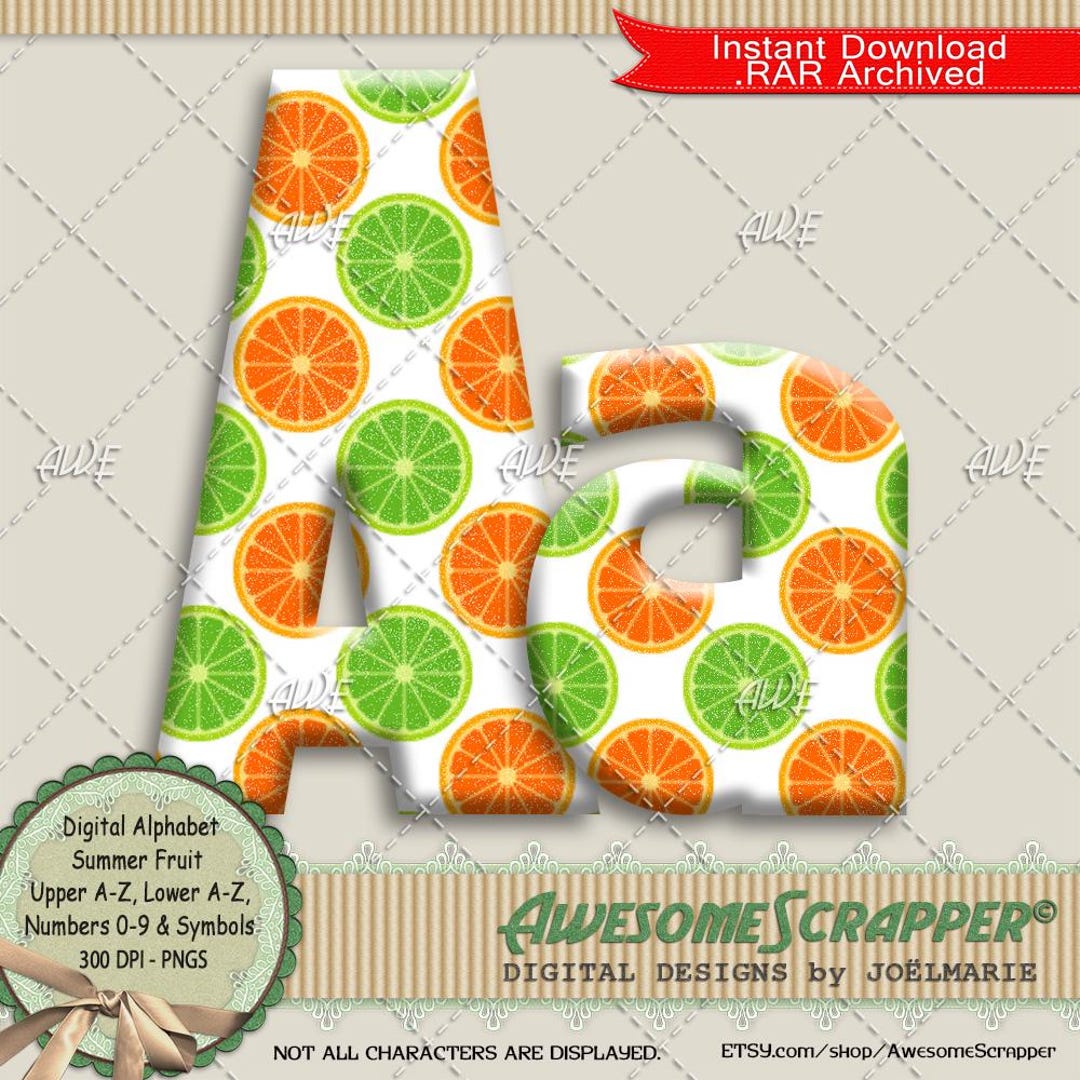 Summer Fruit Digital Alphabet by Awesomescrapper - High Quality, 300 ...