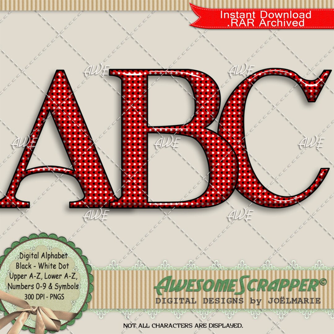 Black White Dot Digital Alphabet by Awesomescrapper - High Quality, 300 ...