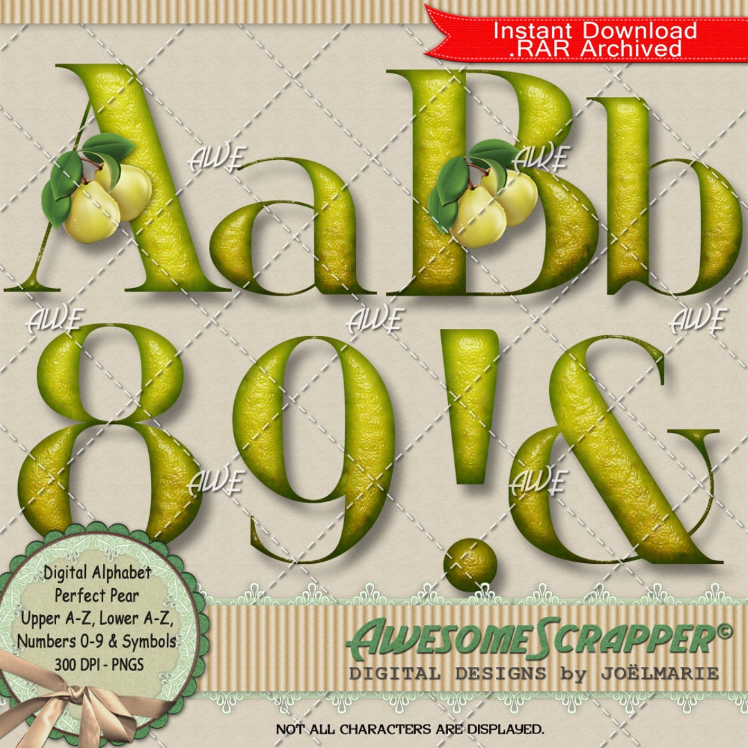 Perfect Pear Digital Alphabet by Awesomescrapper - High Quality, 300 ...