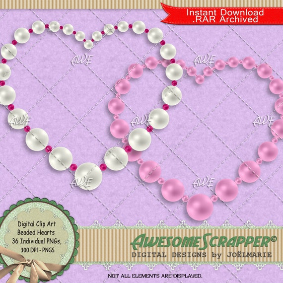 Beaded Hearts Digital Clip Art by AwesomeScrapper High | Etsy