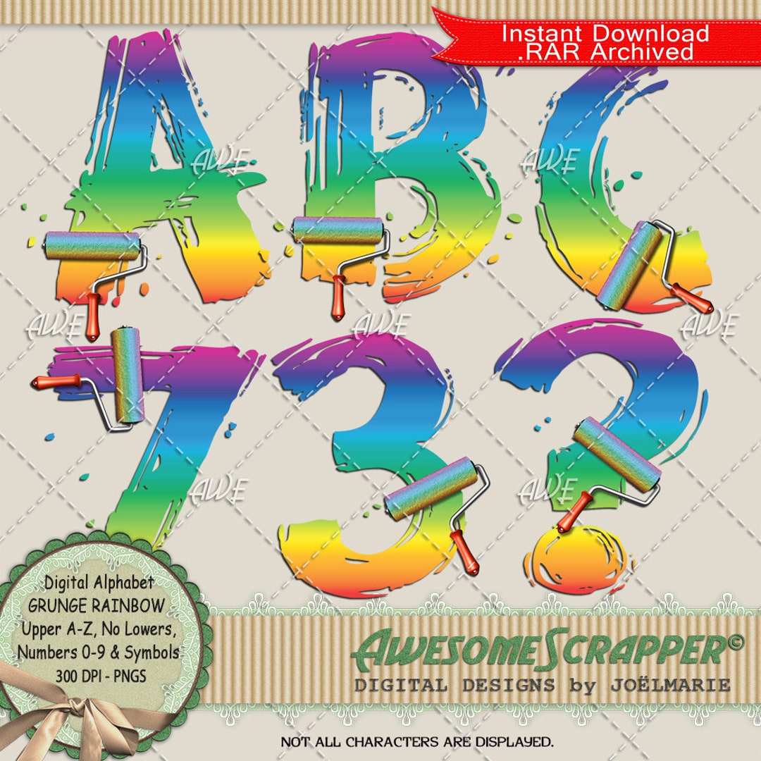 Grunge Rainbow Digital Alphabet by Awesomescrapper - High Quality, 300 ...