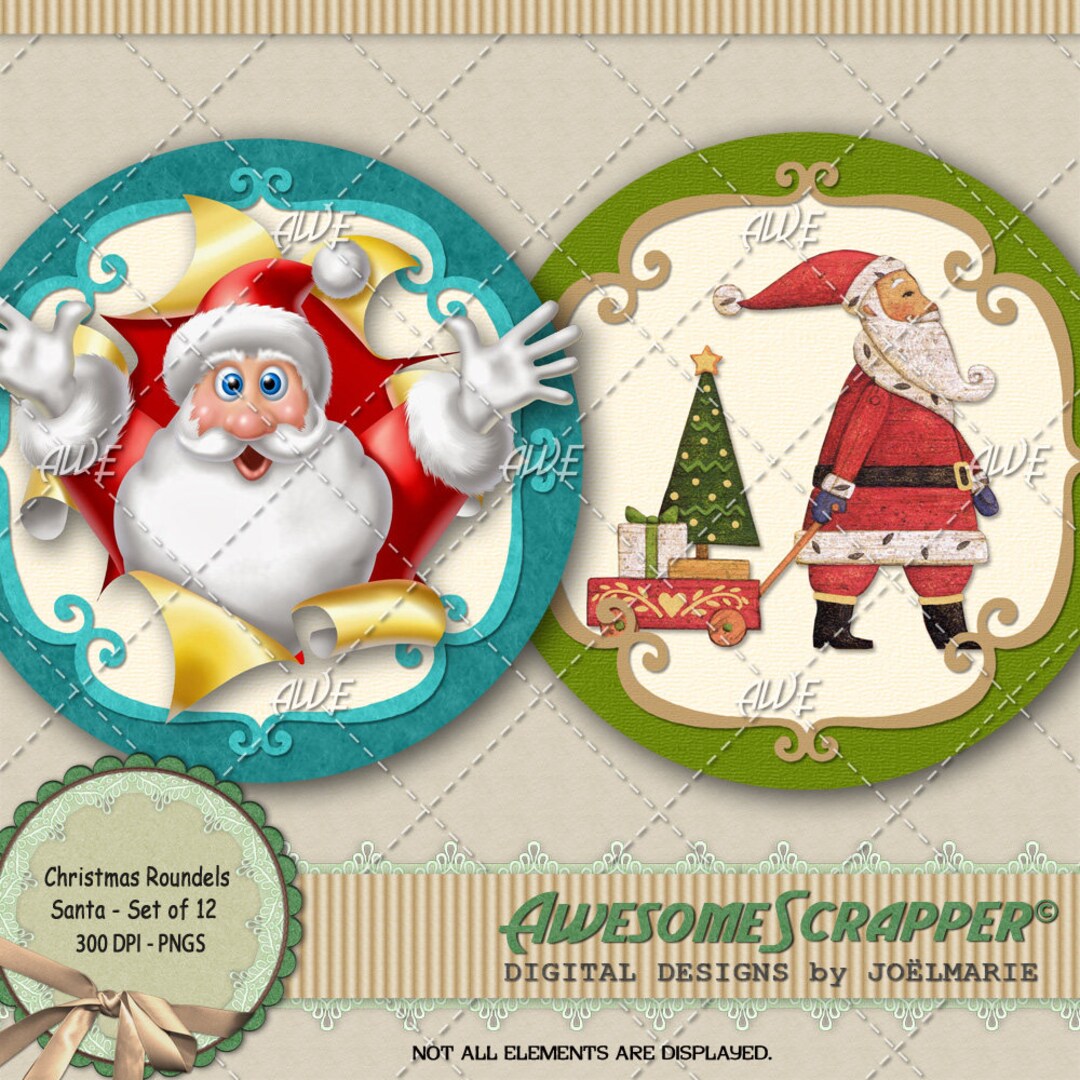 Christmas Roundels Santa Designs Digital Clipart , by Awesomescrapper ...