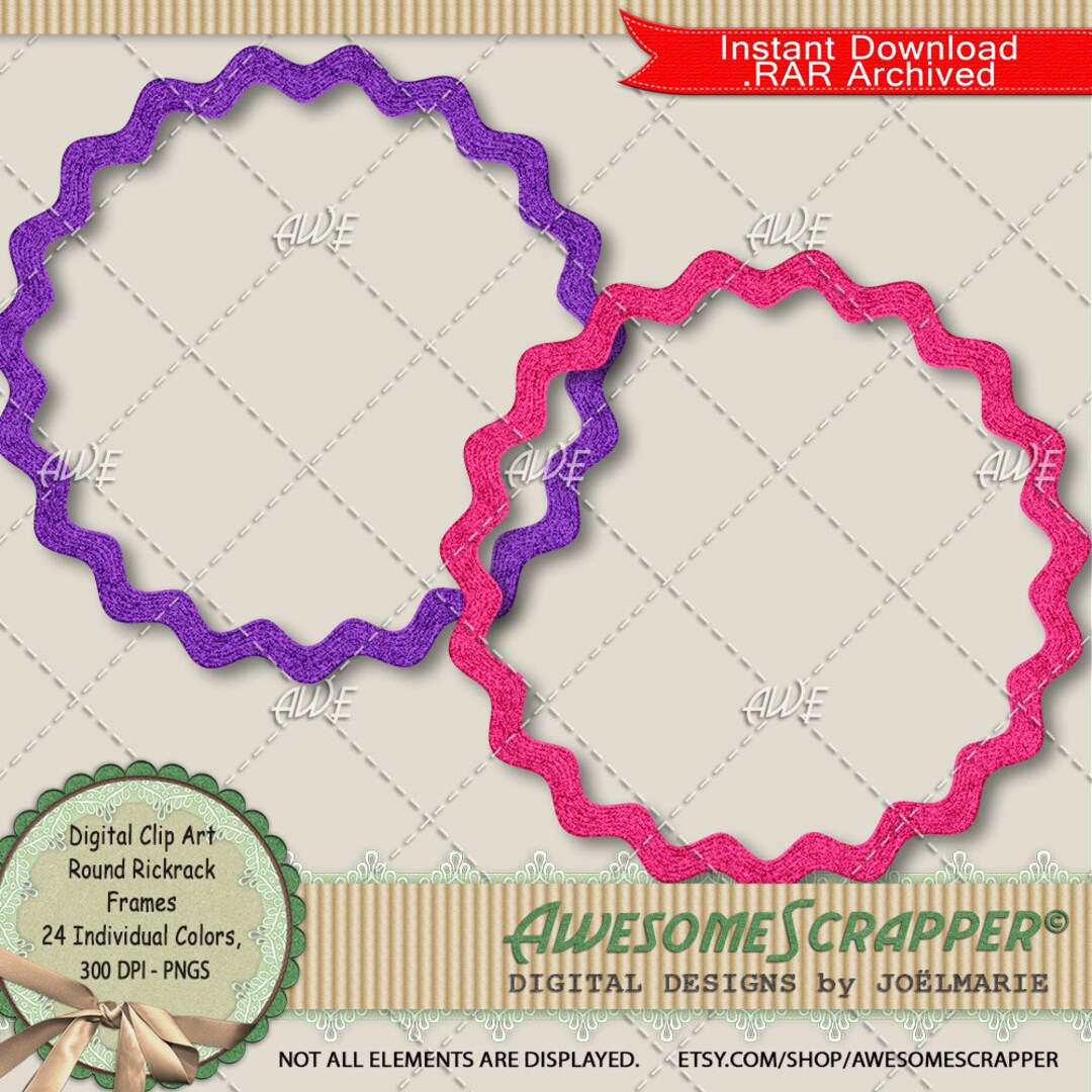 Round Rickrack Frames Digital Clip Art by Awesomescrapper - High ...