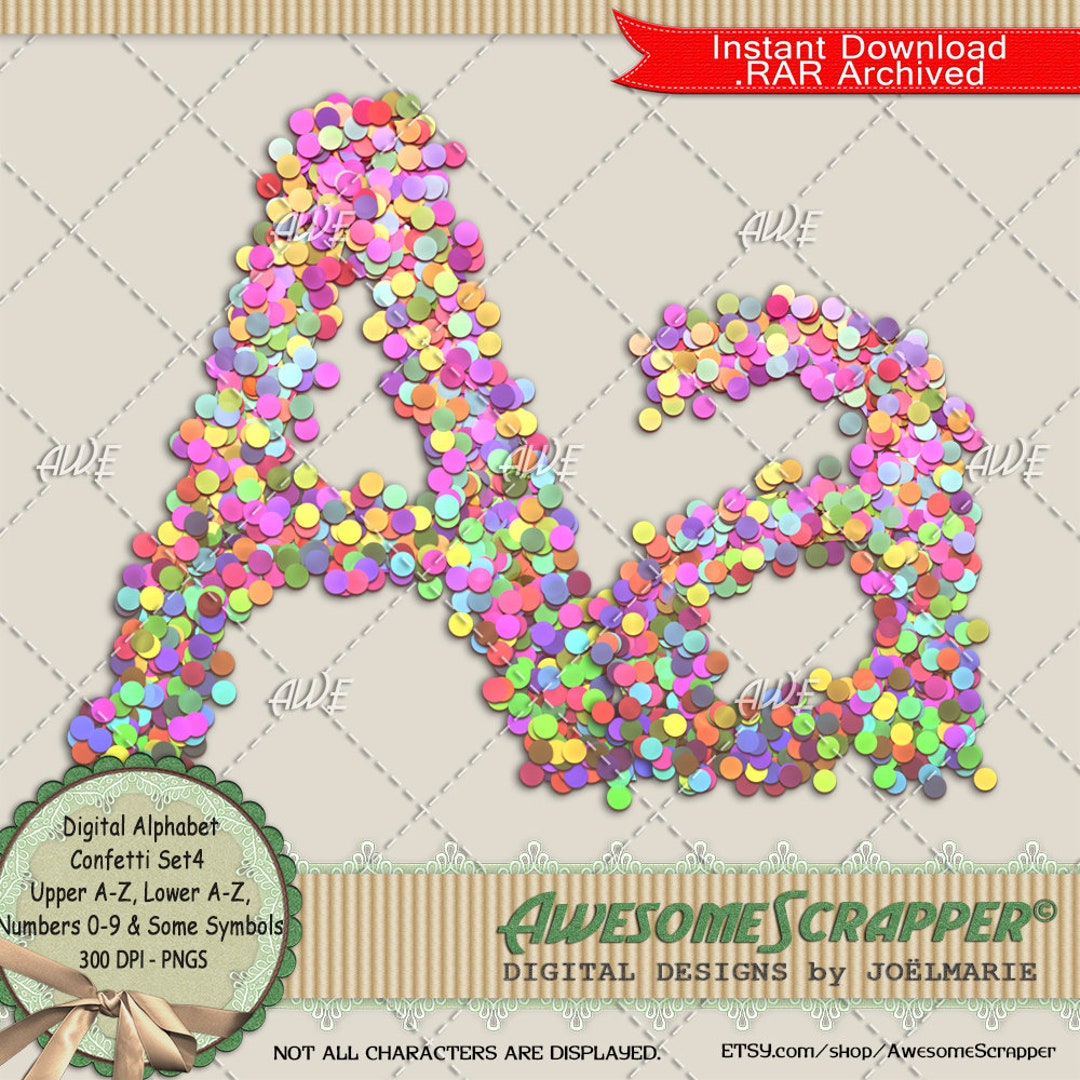 Confetti Set 4 Digital Alphabet by Awesomescrapper, High Quality 300 ...
