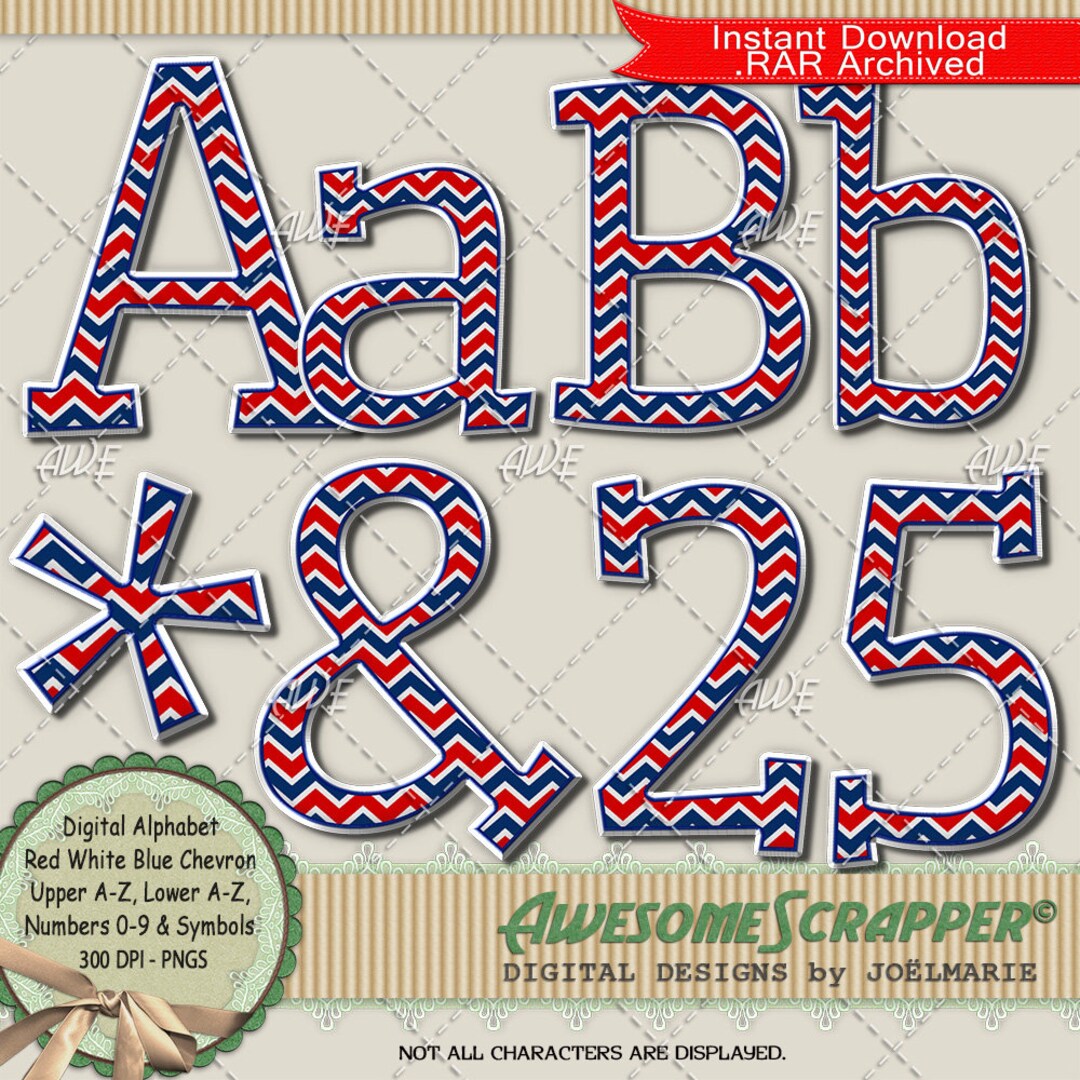 Red White Blue Chevron Digital Alphabet by Awesomescrapper - High ...