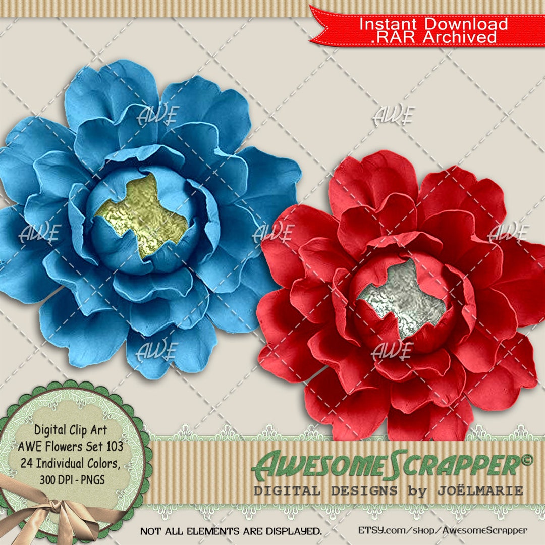 Flowers Set 103 Digital Clip Art by Awesomescrapper - High Quality, 300 ...