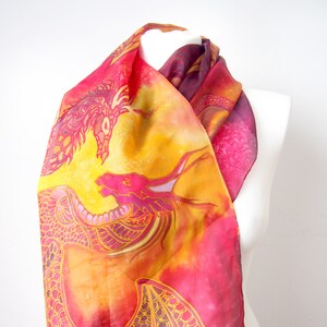Red Dragons Silk Scarf, Hand Painted Silk Scarves, Fantasy Lover Gift ...