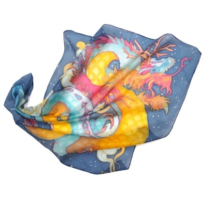 Japanese Dragon Scarf, Square Silk Scarf, Hand Painted Bandana ...