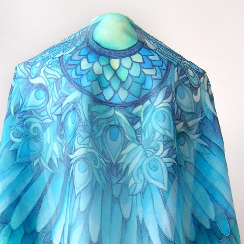 Ocean Blue Wings Scarf Turquoise Silk Scarves With Feathers - Etsy