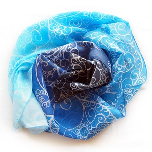 Ice Scarf - Silk Scarf FROST - Hand Painted Silk Scarves - Blue Silk ...