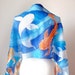Blue Silk Scarf With Fish, Hand Painted Koi Fish, Lucky Charm Gift for ...