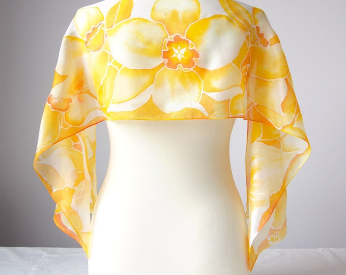 Silk Scarf Daffodils, Yellow Scarf, Daffodils Hand Painted Silk Scarves ...