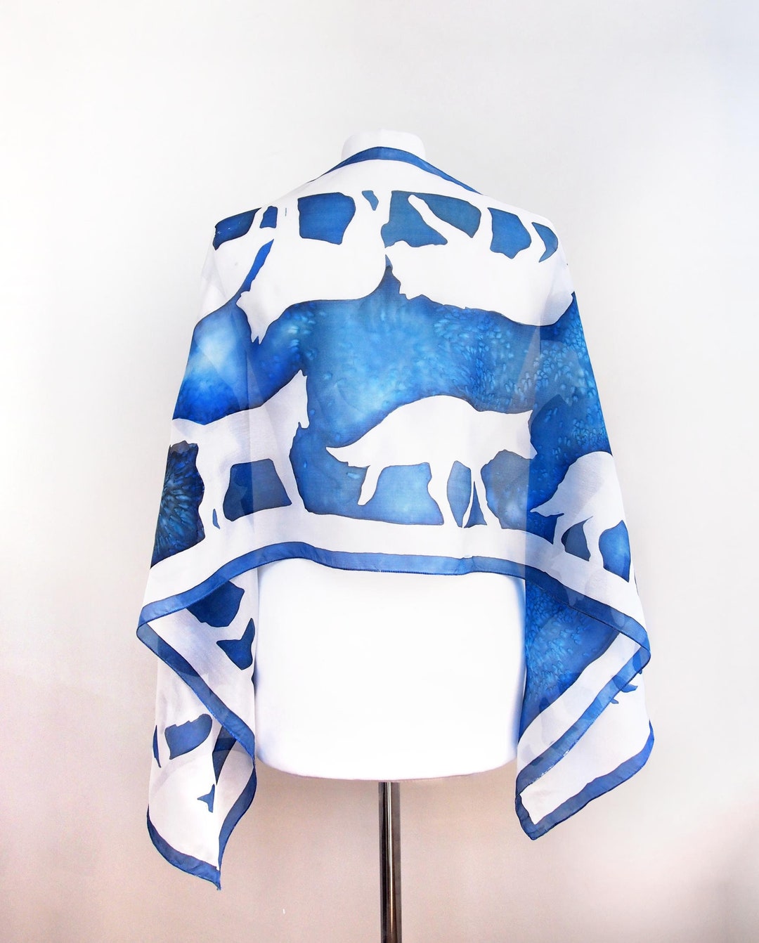 Wolfs Silk Scarf, Hand Painted Silk Scarves, Wolf Pack in Snow, Winter ...