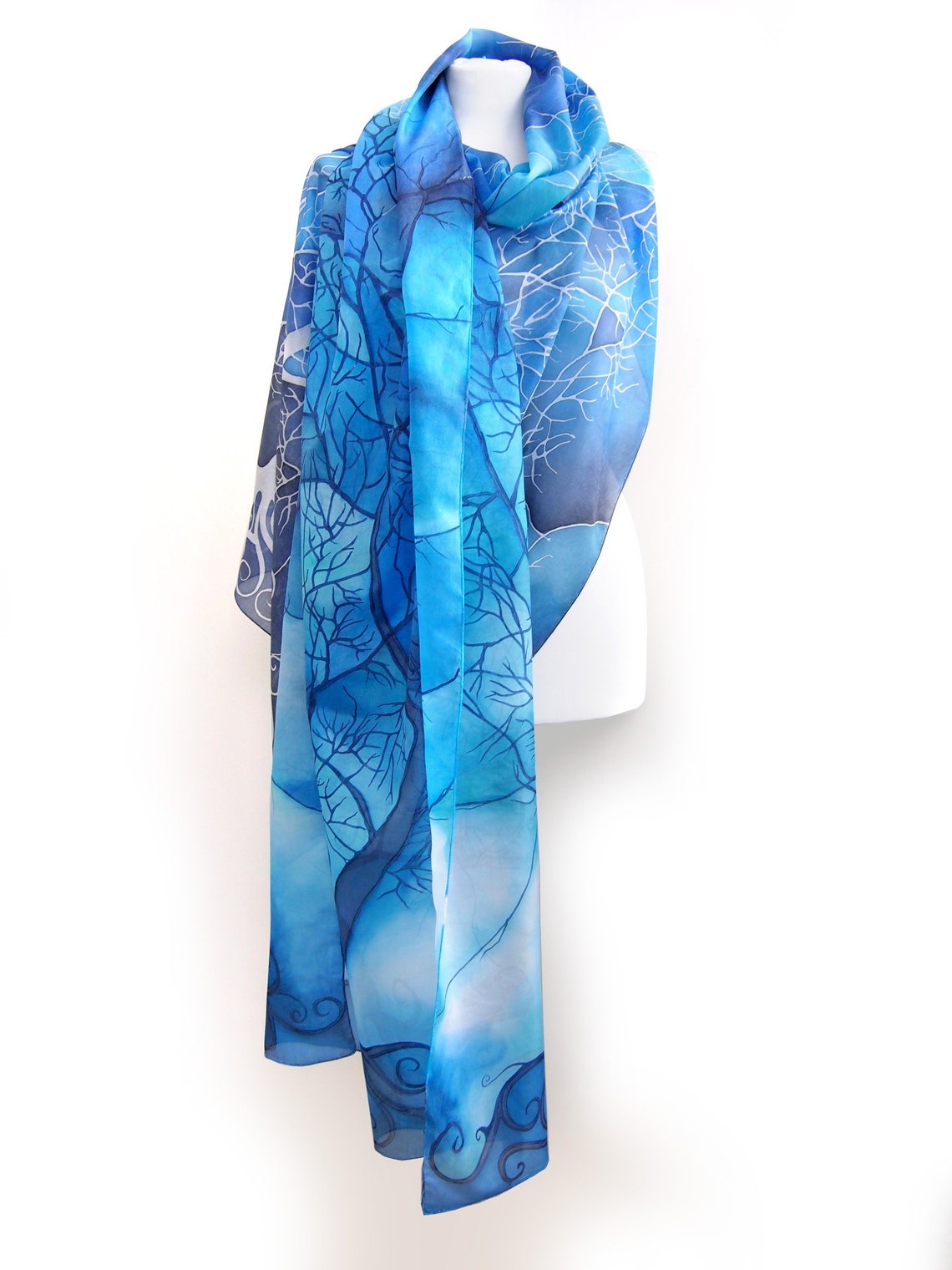 Big blue scarf XL scarves hand painted on silk bathing suit | Etsy