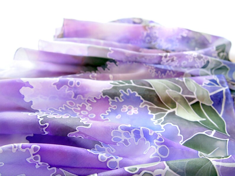 Purple Scarf Silk - LILAC Scarves, Hand Painted With Flowers in Violet ...