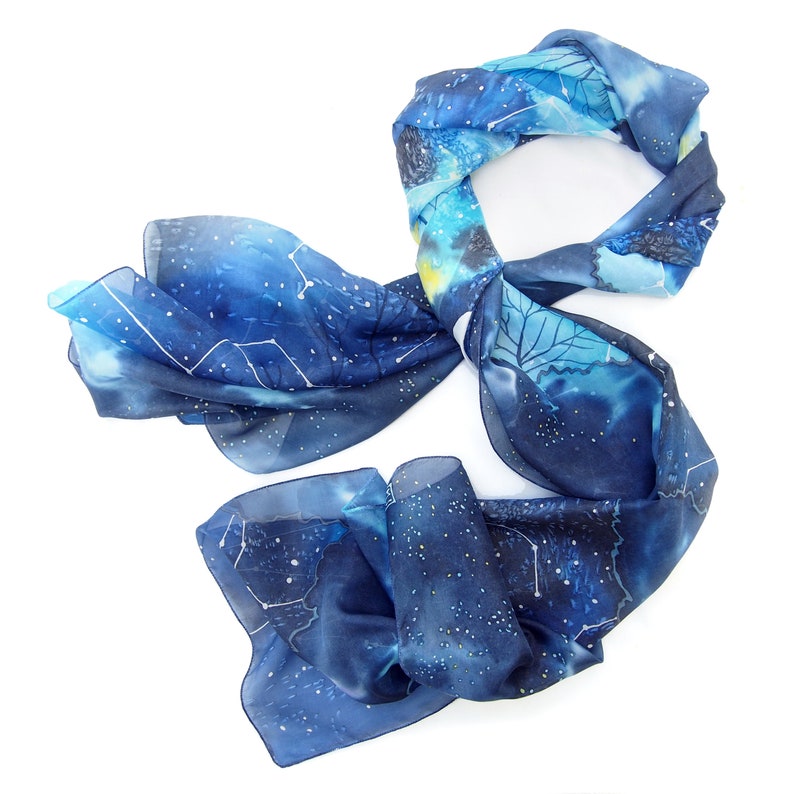 Stars Silk Scarf - Big Silk Wrap - Night Sky Pareo - Zodiac Signs ...