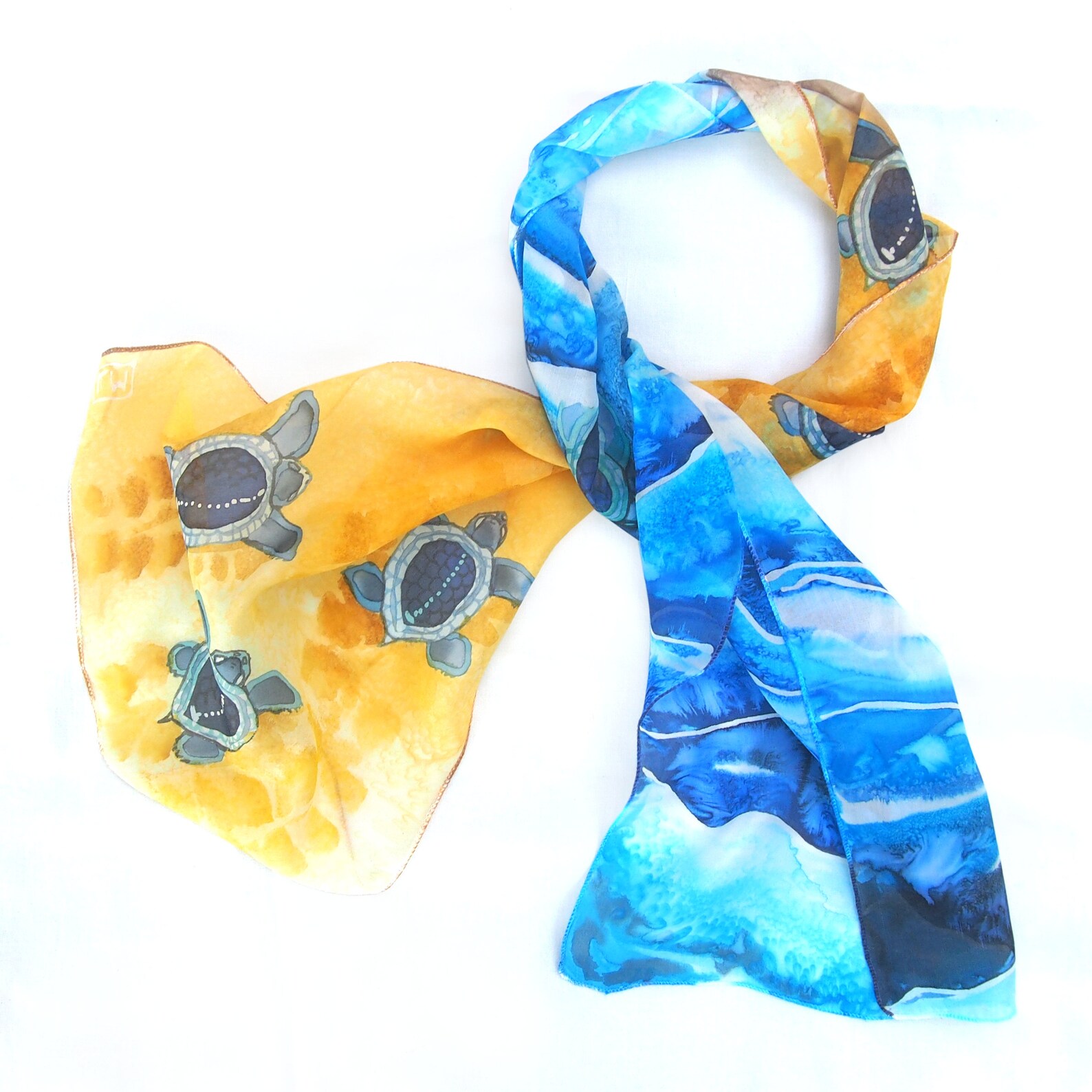 Sea Turtles Scarf Hand Painted Silk Scarves With Little Baby - Etsy