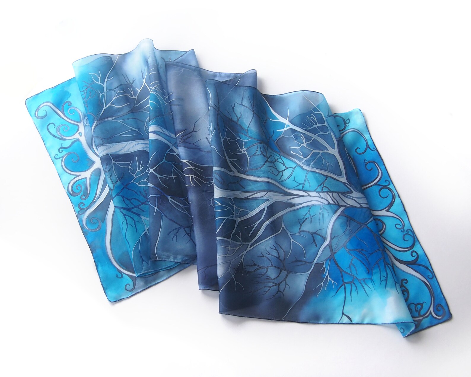 Ocean Blue Scarf Hand Painted Scarves With Tree Silk Scarf | Etsy