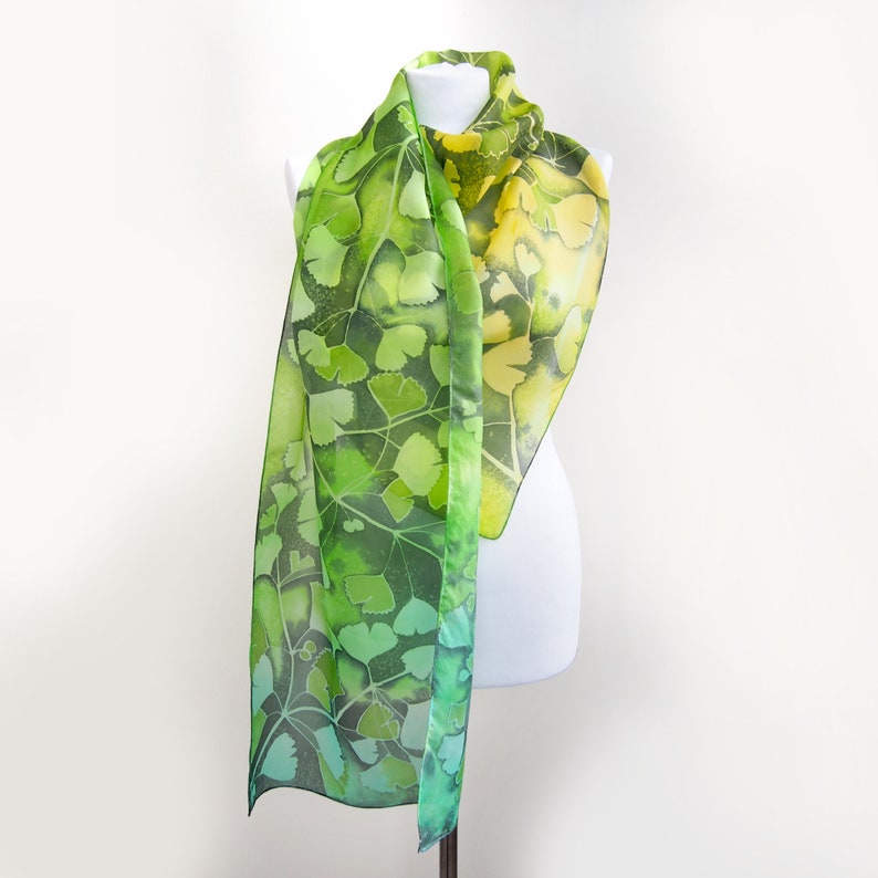Ginko Silk Scarf Hand Painted in Gradient Green Lime to - Etsy