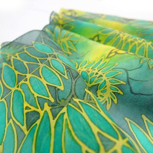 Fern Silk Scarf, Firefly Insect Hand Painted on Silk Scarves. Green ...