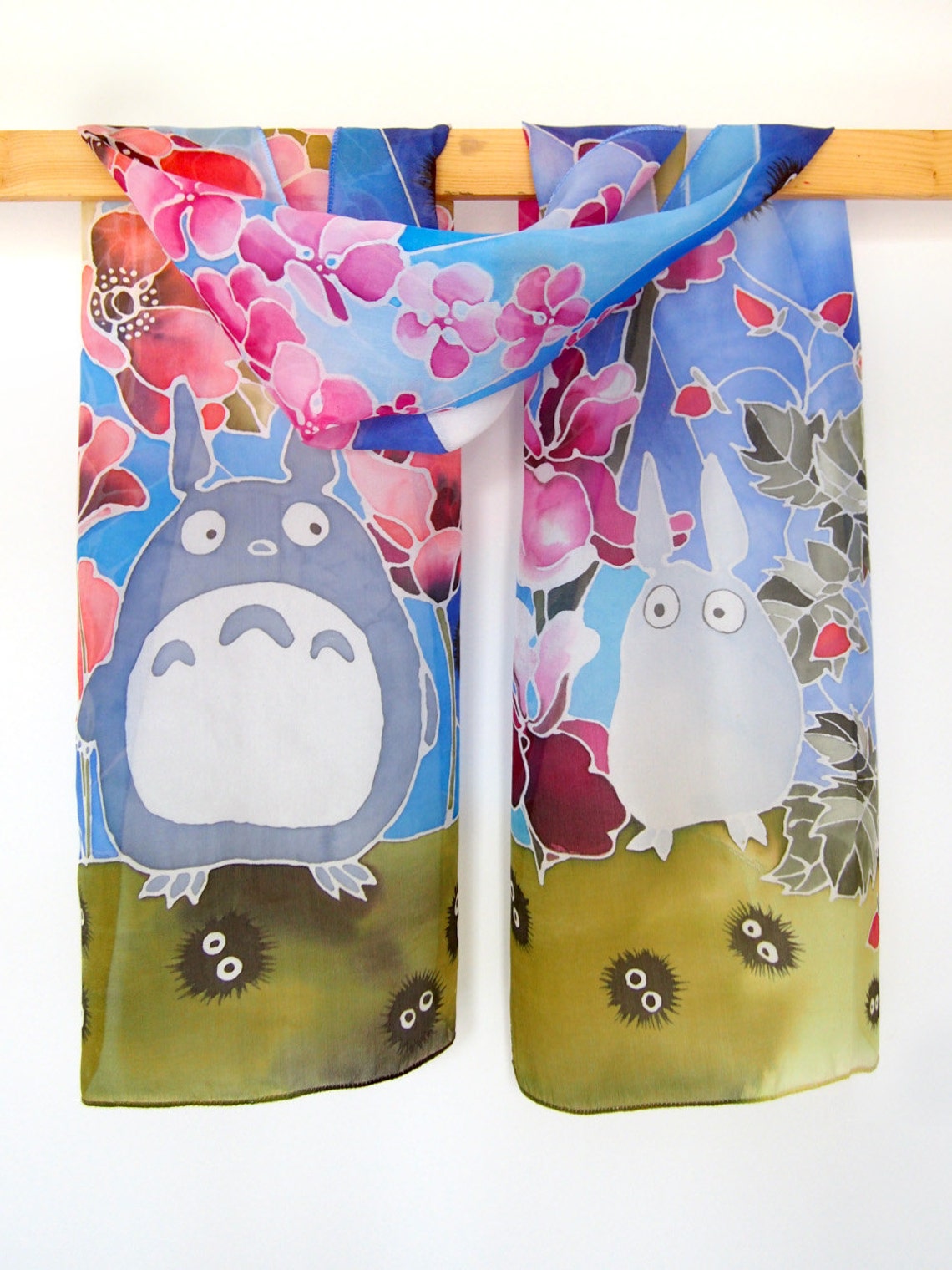 Totoro Silk Scarf, Hand Painted Scarves With My Neighbor Totoro and ...