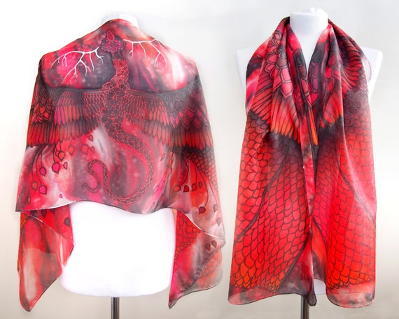 Red Dragon Silk Scarf Hand Painted Scarves With Red & Black | Etsy