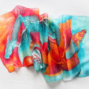 Dragon Scarf Festival, Hand Painted Silk Scarf Flying Dragons, Dragon ...