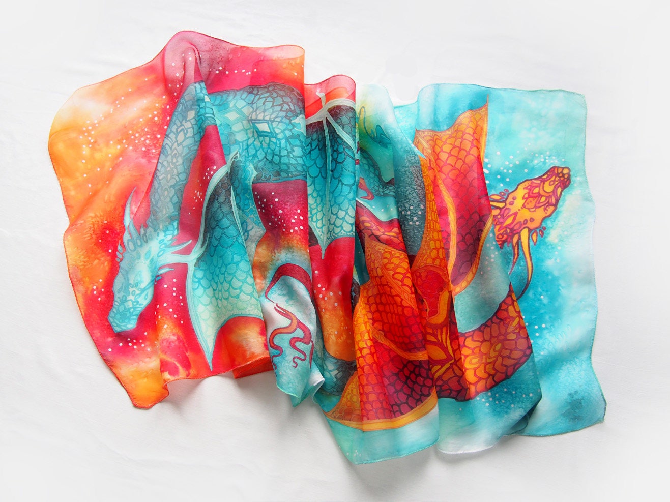 Dragon Scarf - Festival, Hand Painted Silk Scarf Flying Dragons, Dragon ...