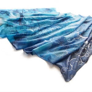 Big Blue Scarf, XL Scarves Hand Painted on Silk, Bathing Suit Wrap ...