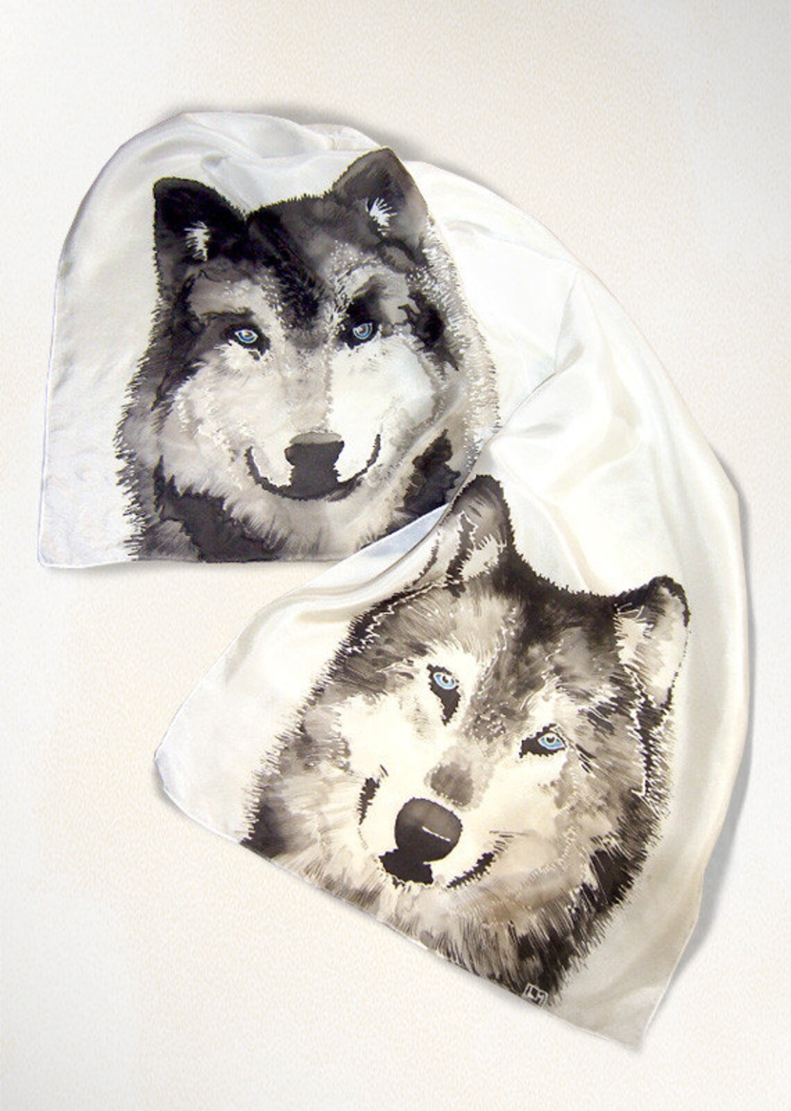 Wolf Scarf White Silk Scarves Hand Painted Unisex Men Silk | Etsy