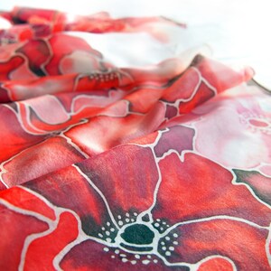 Red Poppies Silk Scarf, Handpainted Silk Scarves, Vivid Red Poppy Scarf ...